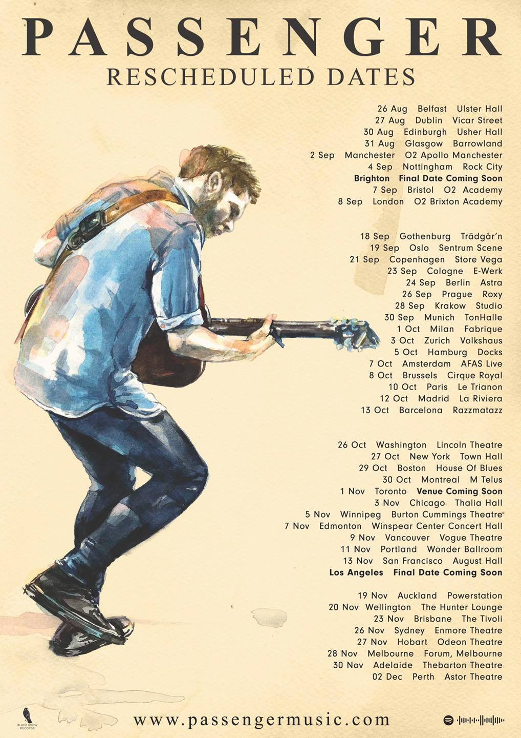Passenger | News | Rescheduled Shows 2021 – Passenger Official Store